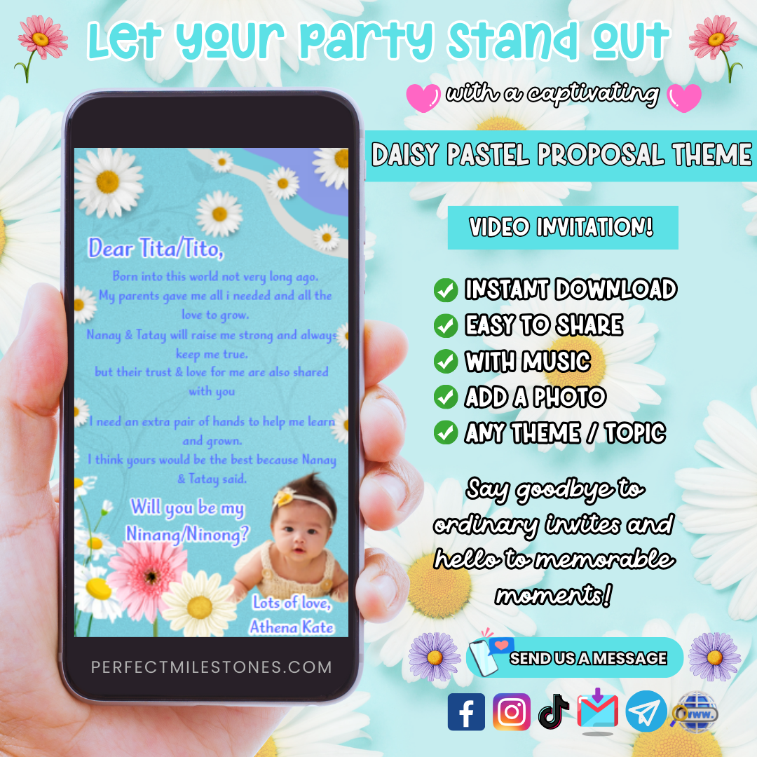 Daisy Pastel Godparents Proposal Themed Digital Video Invitation ...
