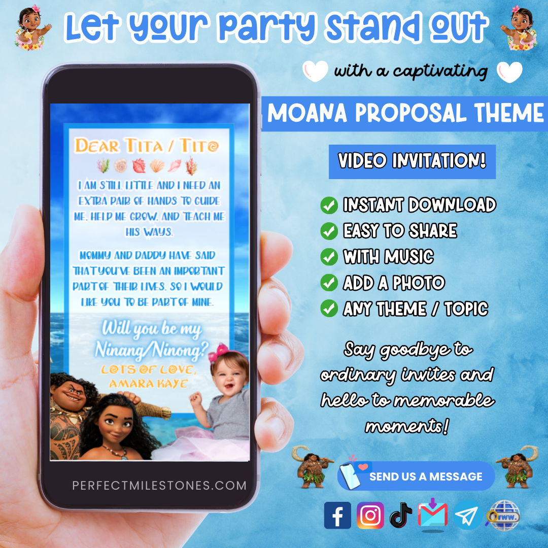 Moana Godparents Proposal Themed Digital Video Invitation - Perfect ...