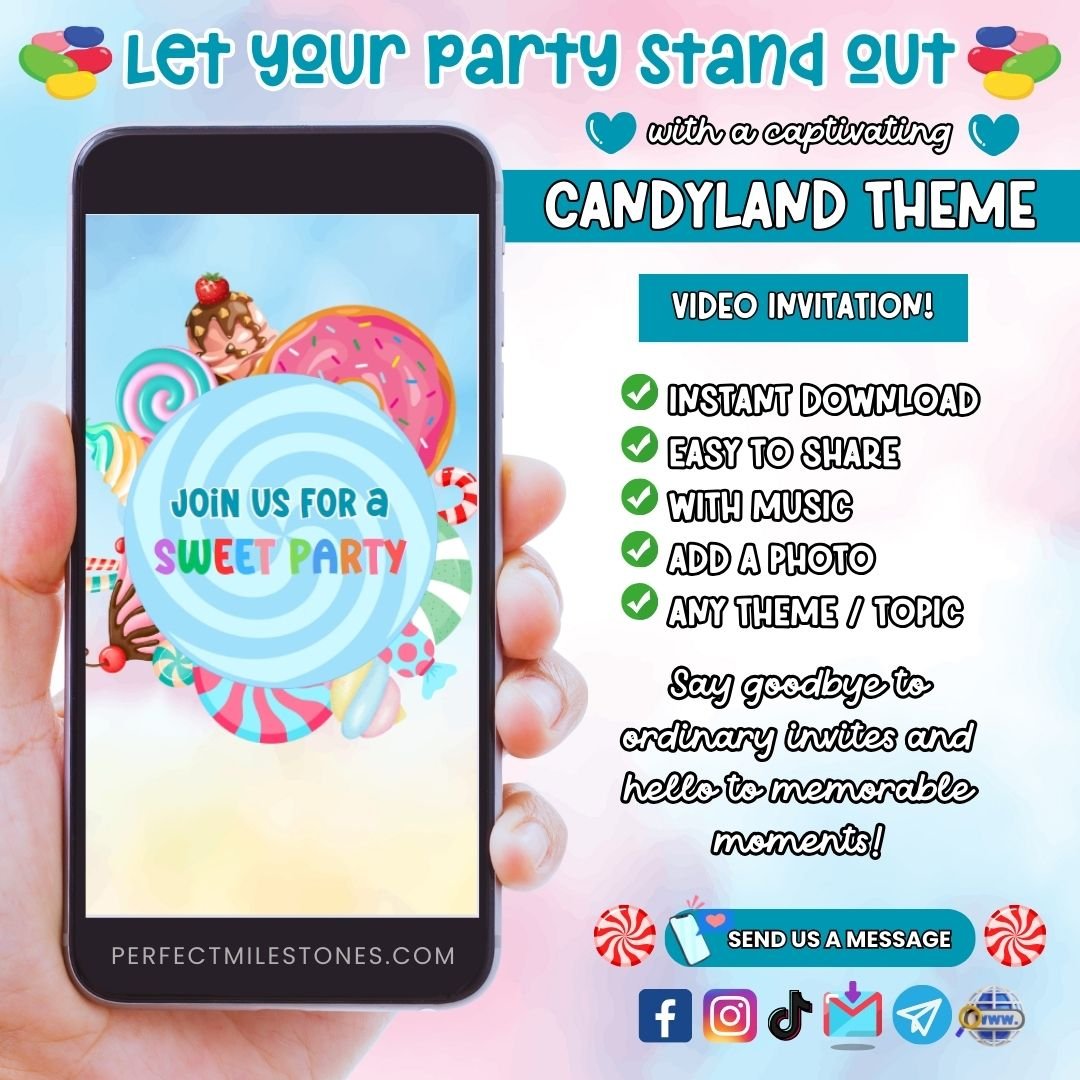 Candyland Boy 2 Birthday Themed Digital Video Invitation - Perfect ...