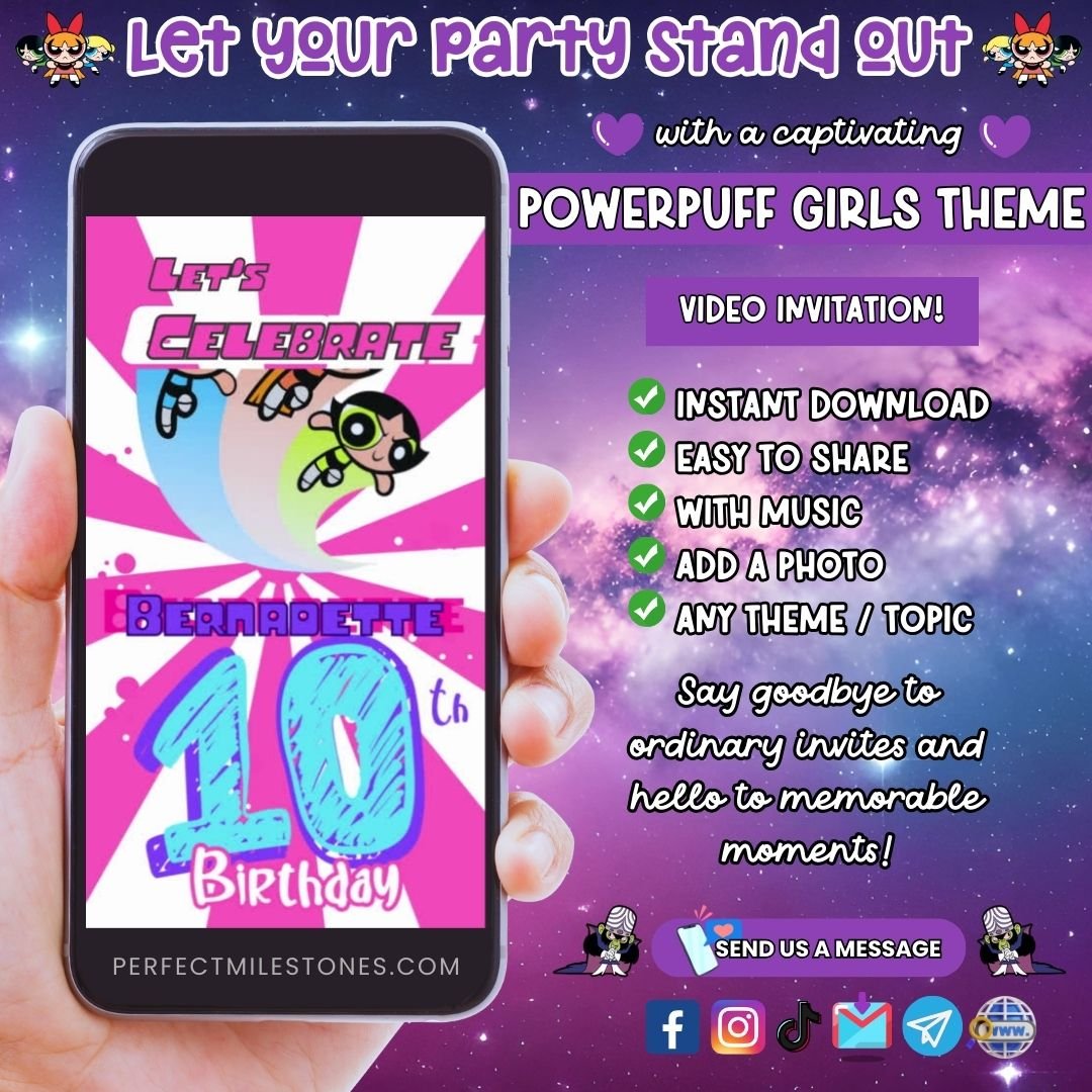 Powerpuff Girls Birthday Themed Digital Video Invitation - Perfect ...