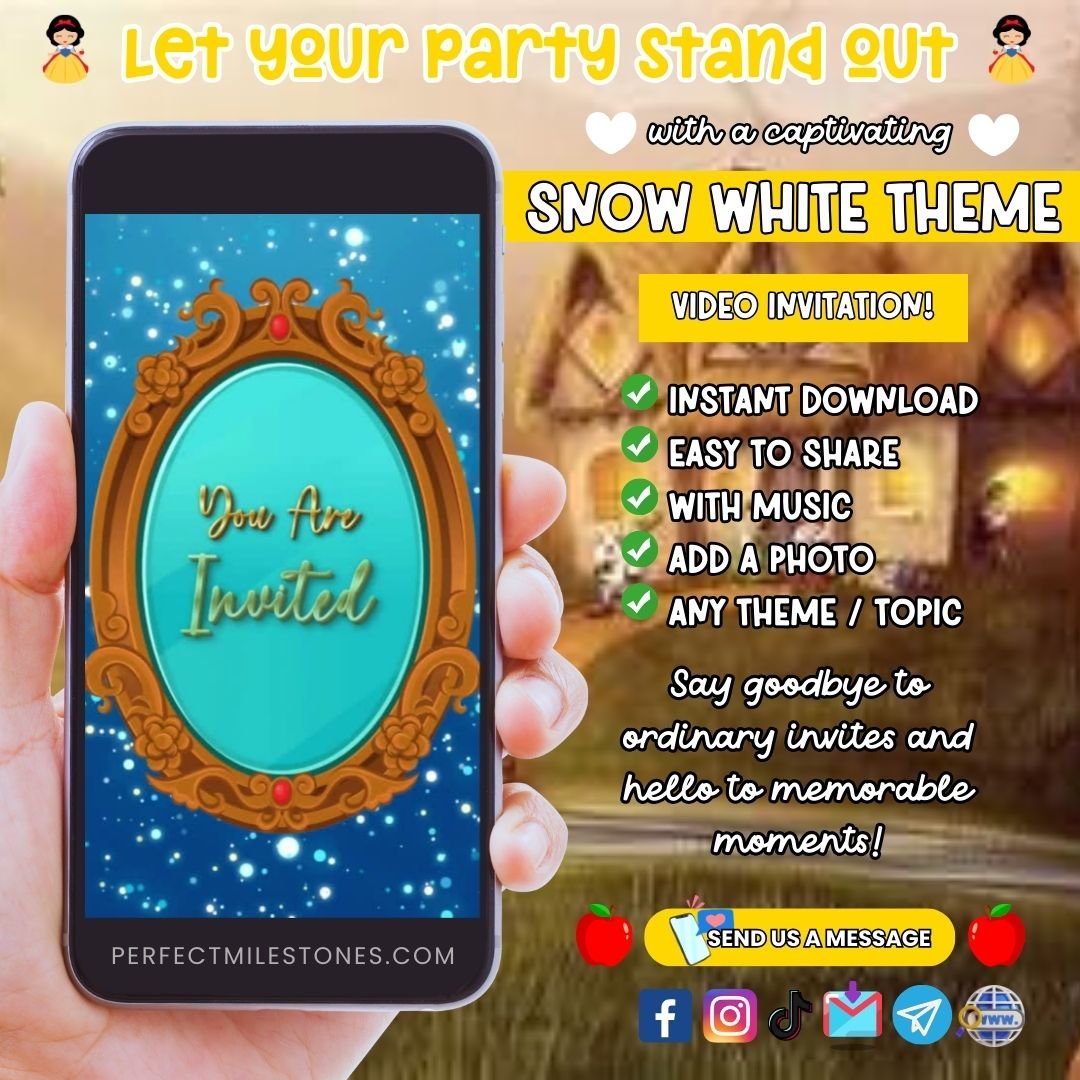 Snow White Birthday Themed Digital Video Invitation - Perfect Milestones