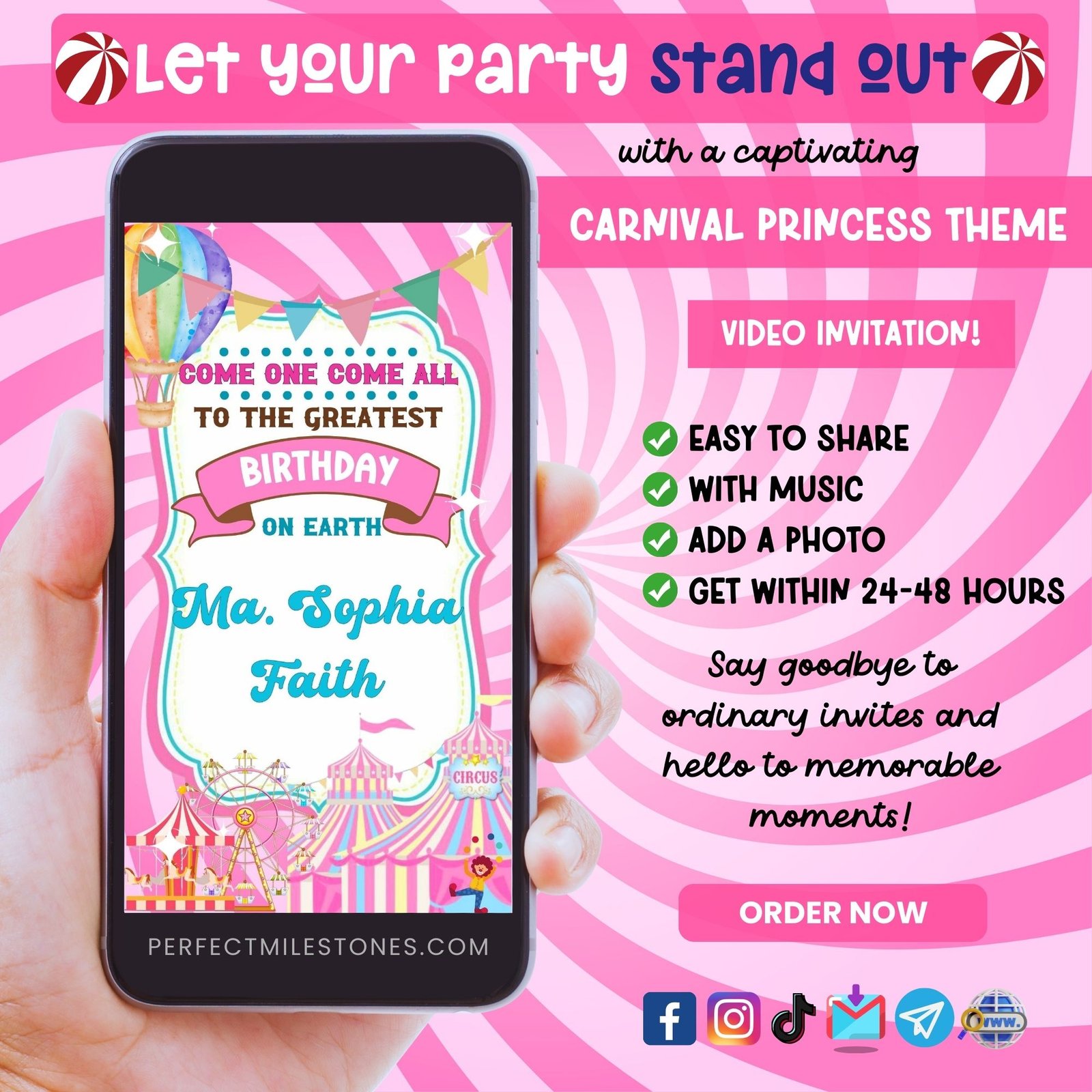 Carnival Princess Theme Digital Video Invitation - Perfect Milestones