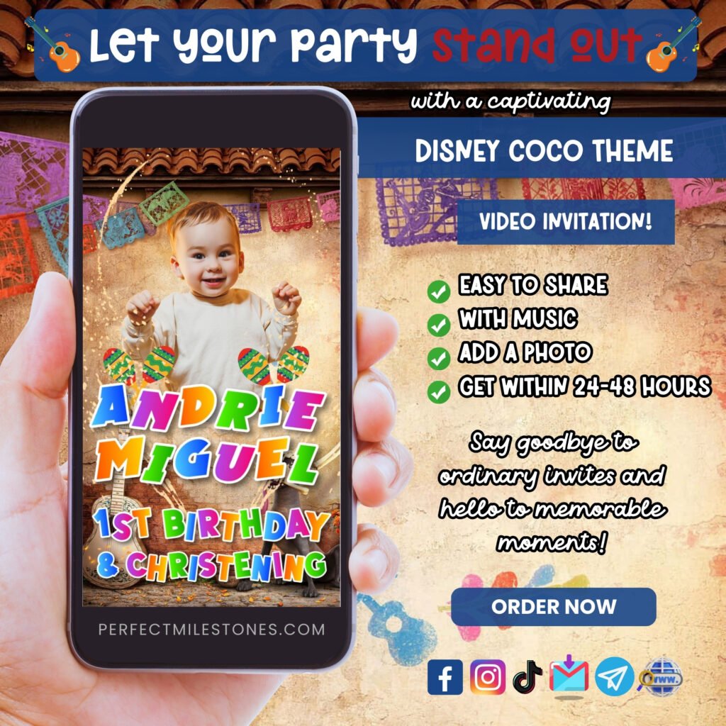 Disney Coco Theme Digital Video Invitation - Perfect Milestones