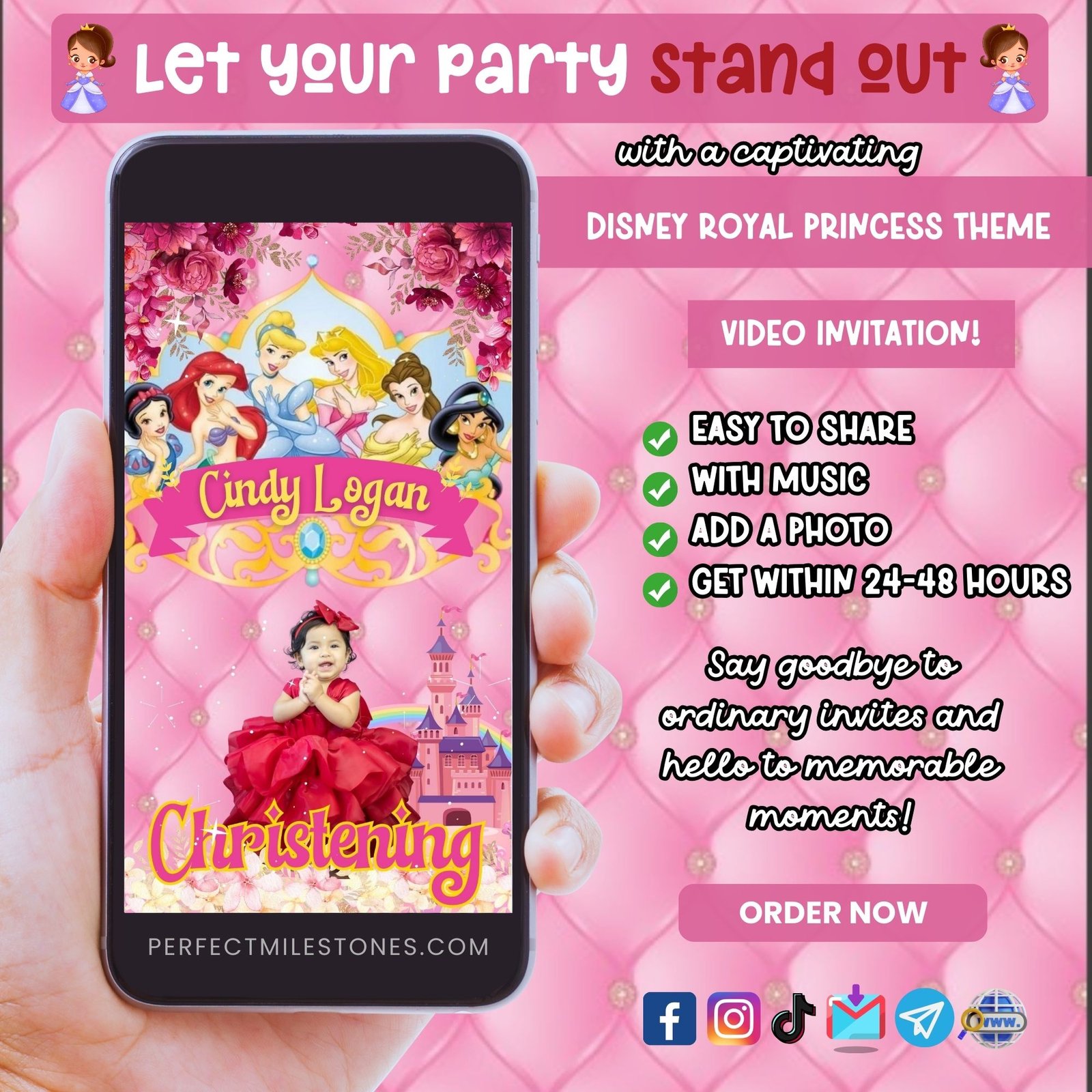 Disney Royal Princess Theme Digital Video Invitation - Perfect Milestones