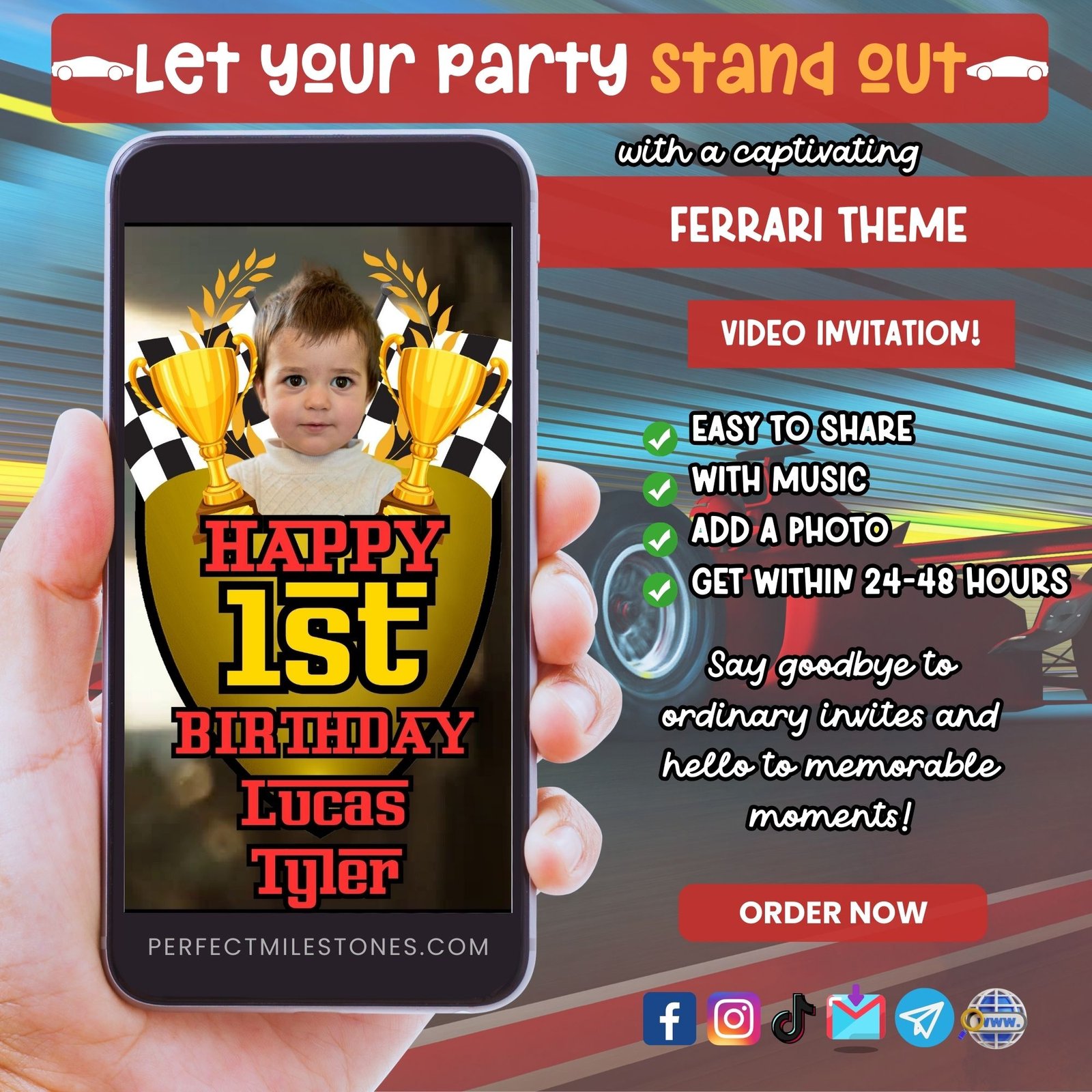Ferrari Theme Digital Video Invitation - Perfect Milestones