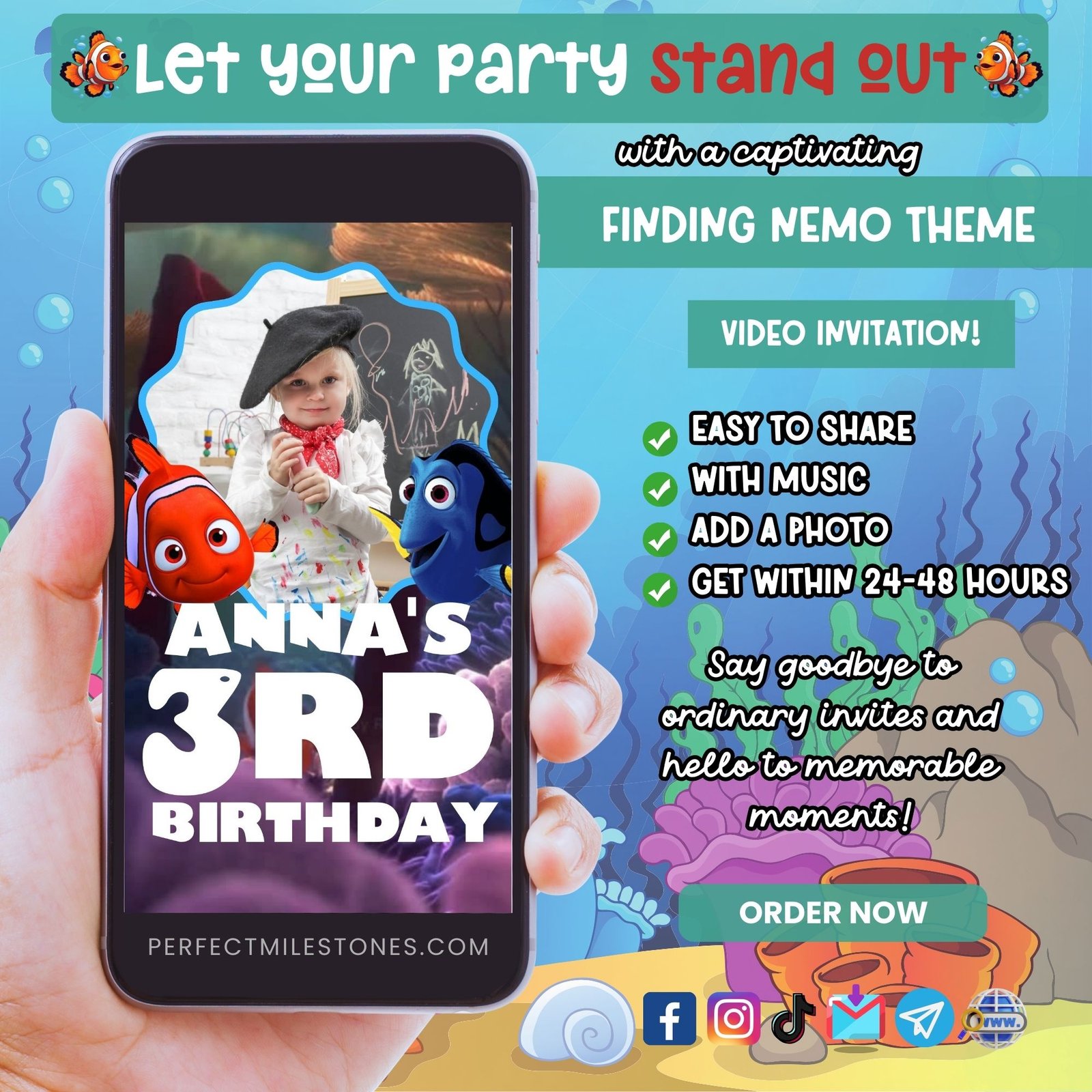 Finding Nemo Theme Digital Video Invitation - Perfect Milestones