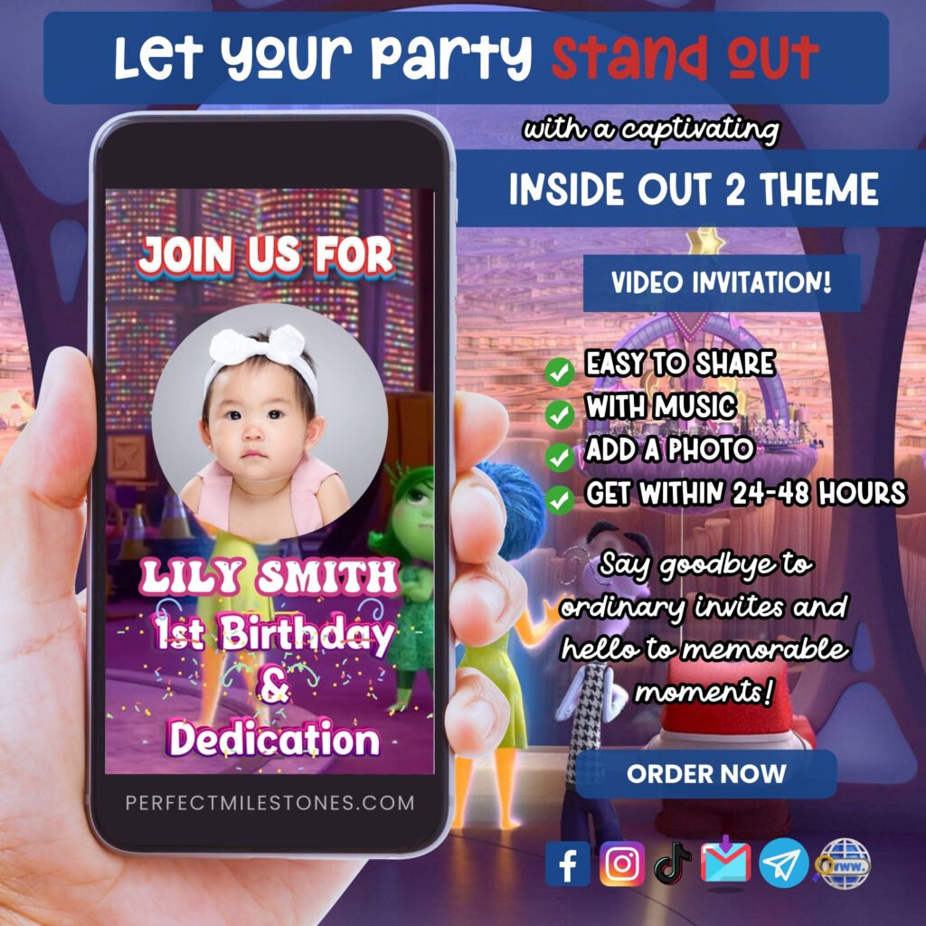 Inside Out 2 Theme Digital Video Invitation - Perfect Milestones