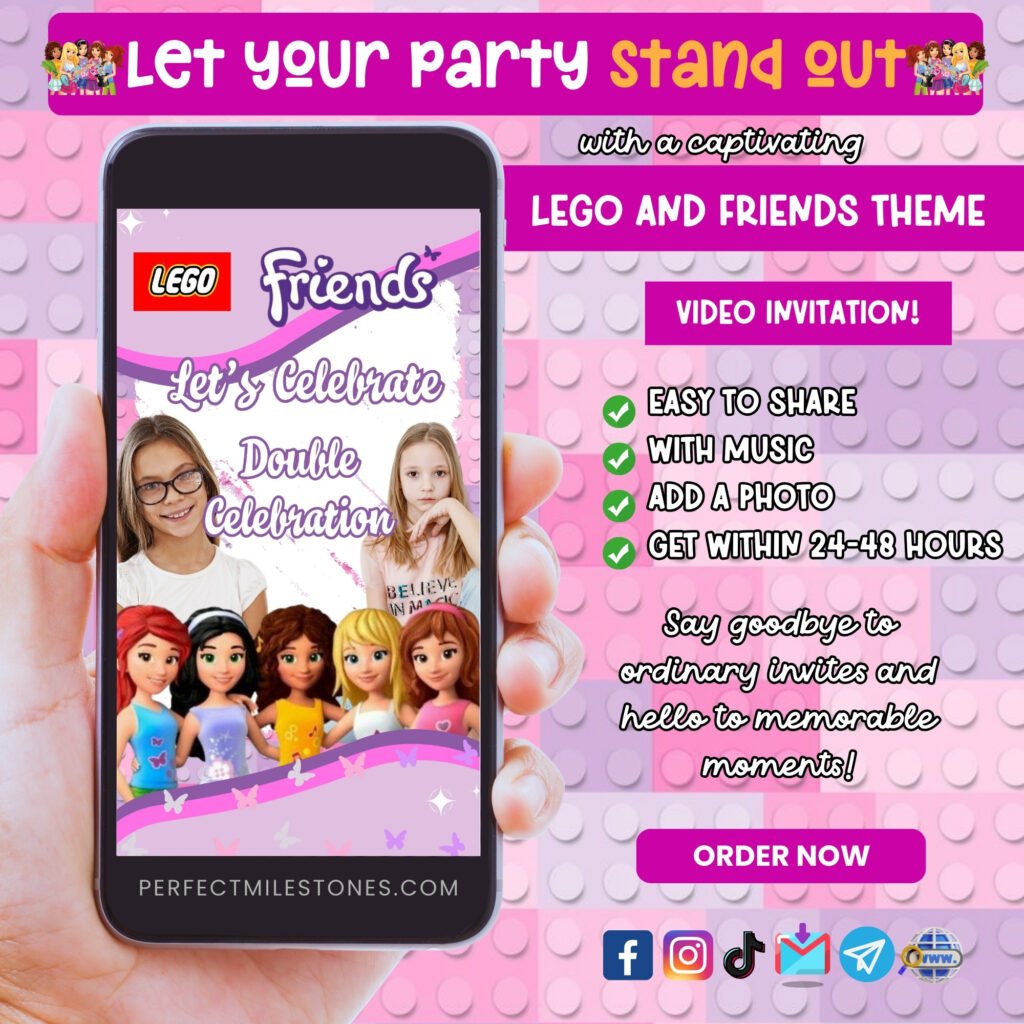 Lego and Friends Theme Digital Video Invitation - Perfect Milestones